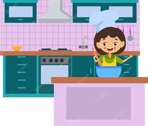 Premium Vector Cute Girl Cooking Great Food In The Kitchen