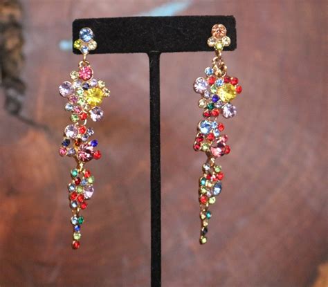 Multi Color Dangle Earrings Multi Color Prom Earrings Multi Etsy