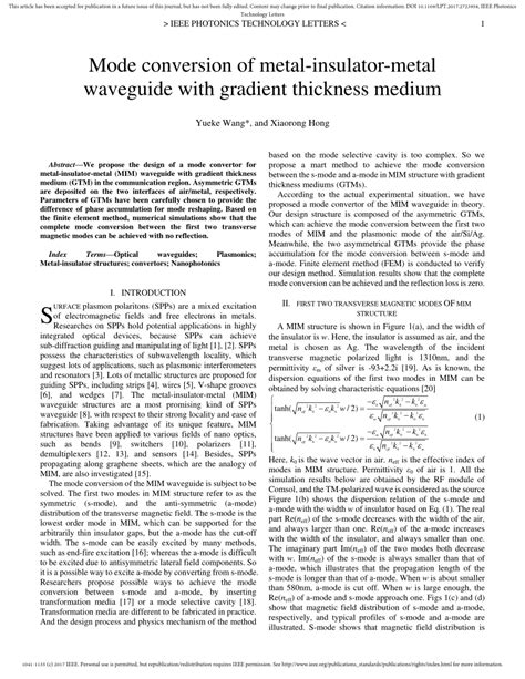 Pdf Mode Conversion Of Metalinsulatormetal Waveguide With Gradient Thickness Medium