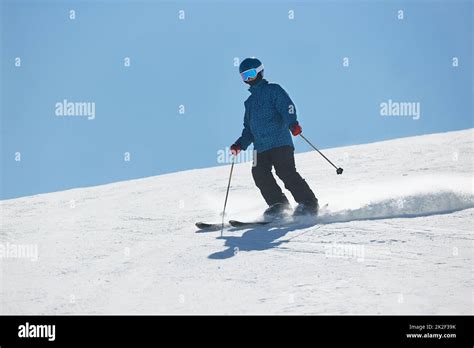 Skiing In The Winter Snowy Slopes Stock Photo Alamy