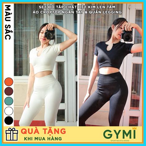 Set Bộ đồ Tập Gym Yoga Nữ Gymi Set15 Gồm áo Croptop Ngắn Tay Và Quần