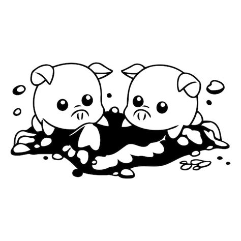 Porco Bonito E Porquinho Na Lama Ilustração Vetorial Vetor Premium