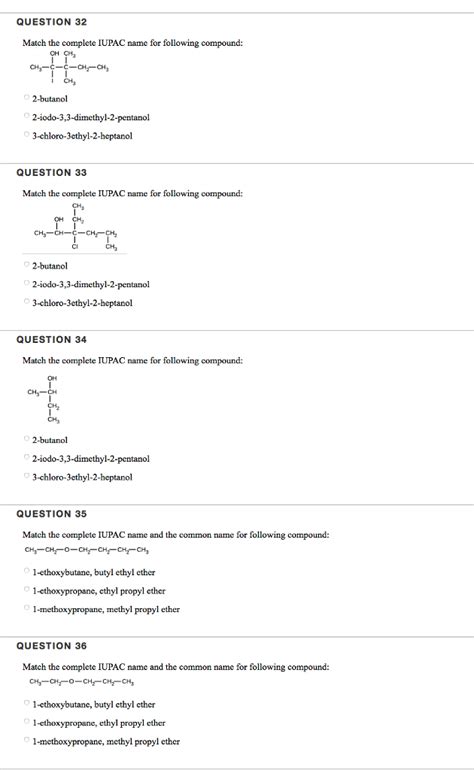 Solved Homework QUESTION Match The Complete IUPAC Name For