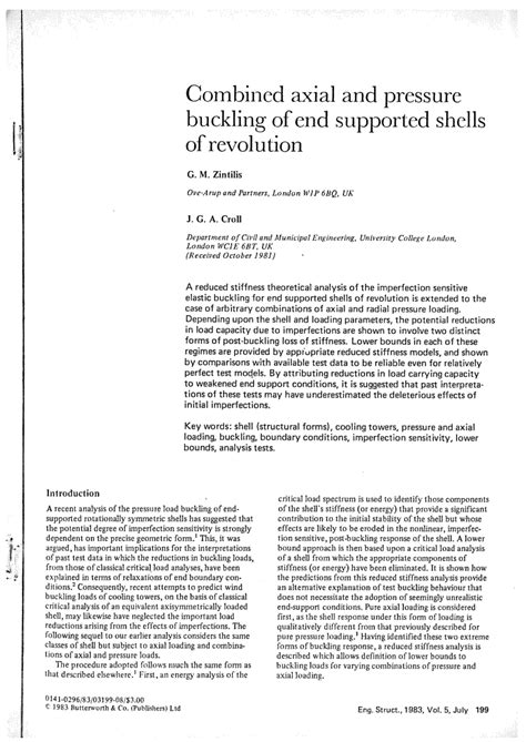 Pdf Combined Axial And Pressure Buckling Of End Supported Shells Of