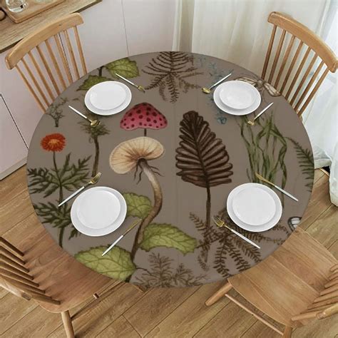 Jeuxus Mushroom Plant Round Tablecloth With Elastic Edge Fitted Table