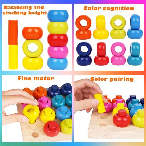 Thinkstar Wooden Color Sorter Stacking Rings Board Montessori Toys