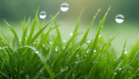 Green Grass Rain Drops Water On Blade Nature Background Grass Rain