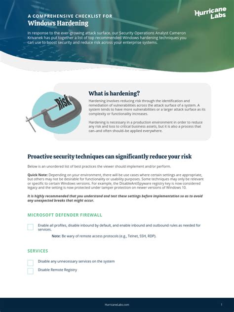 Windows Hardening Checklist Pdf Windows Registry Microsoft Windows