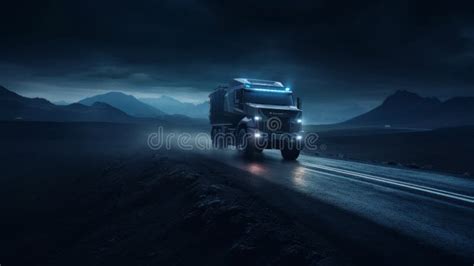 Electric Car Suv Night Road Neural Network Ai Generated Stock Image