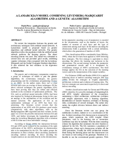 Pdf A Lamarckian Model Combining Levenberg Marquardt Algorithm And A