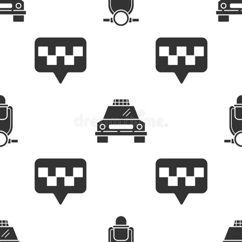 set scooter taxi car and map pointer with taxi on seamless pattern