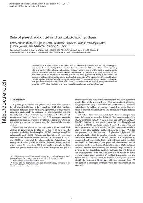 Pdf Role Of Phosphatidic Acid In Plant Galactolipid Synthesis
