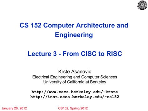 Cs Computer Architecture And Engineering Krste Asanovic
