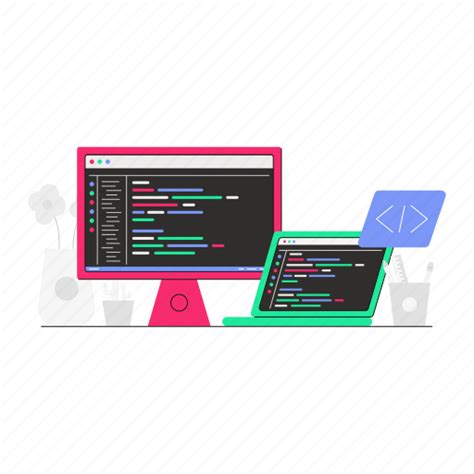 Desk Laptop Programming Coding Development Code Web Illustration