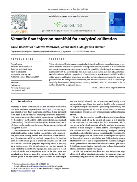 Pdf Versatile Flow Injection Manifold For Analytical Calibration