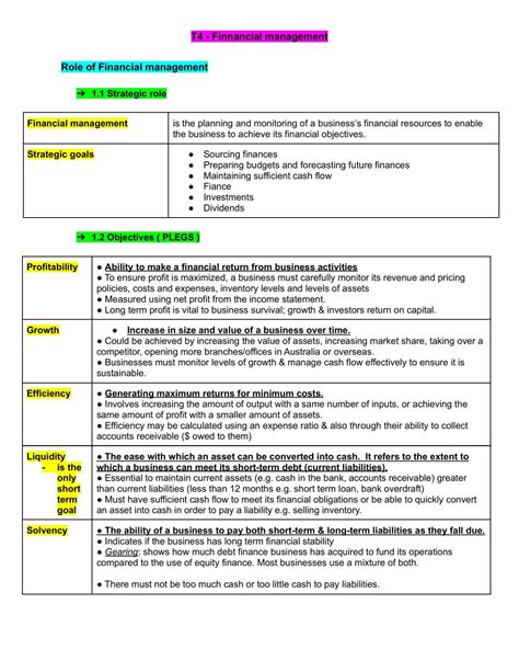 Finance Study Notes Business Studies Year 12 Hsc Thinkswap