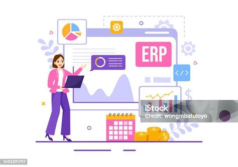 Erp 전사적 자원 관리 시스템 벡터 일러스트레이션 비즈니스 통합 생산성 및 회사 향상 손으로 그린 템플릿 개발에 대한 스톡