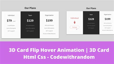 3D Card Flip Hover Animation 3D Card Html Css Codewithrandom