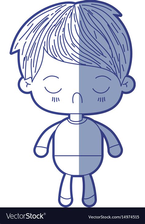 Blue Shading Silhouette Kawaii Little Boy Vector Image