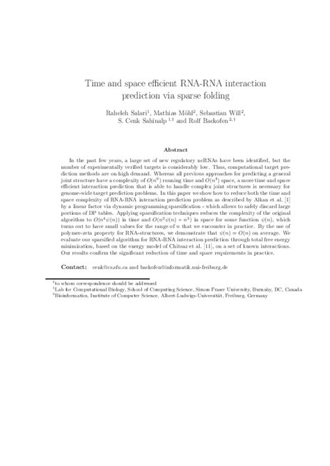 Pdf Time And Space Efficient Rna Rna Interaction Prediction Via