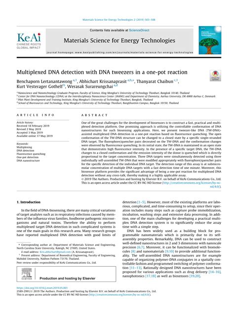 Pdf Multiplexed Dna Detection With Dna Tweezers In A One Pot Reaction