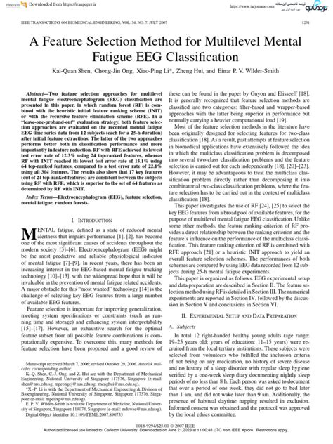 A Feature Selection Method For Multilevel Mental Fatigue Eeg