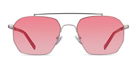 Golf Aviator Matt Silver Solid Red Frame Prescription Sunglasses