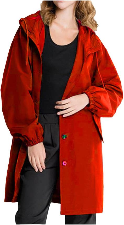 Municipal Womens Double Breasted Long Trench Coat Windproof Hoodie