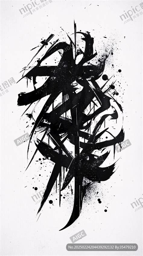Ai创作图抽象水墨一字 字体泼墨设计 墨字体设计 大写意水墨纹饰 墨迹风格墨染风格 字体设计竹影 禅意墨迹 墨水x字母 晕染墨迹禅境黑白画