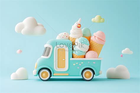 귀여운 아이스크림 트럭 일러스트 무료 다운로드 Lovepik