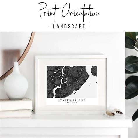 Staten Island New York Minimal Black Mono Street Map Print Unframed