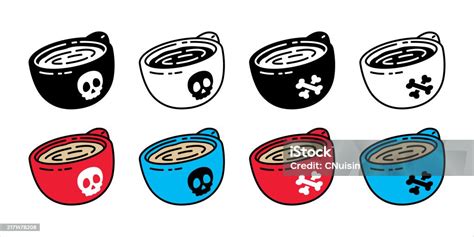 커피 컵 벡터 두개골 크로스 본 할로윈 아이콘 만화 캐릭터 독 낙서 로고 상징 일러스트 레이 션 디자인 절연 낙서 드로잉에 대한