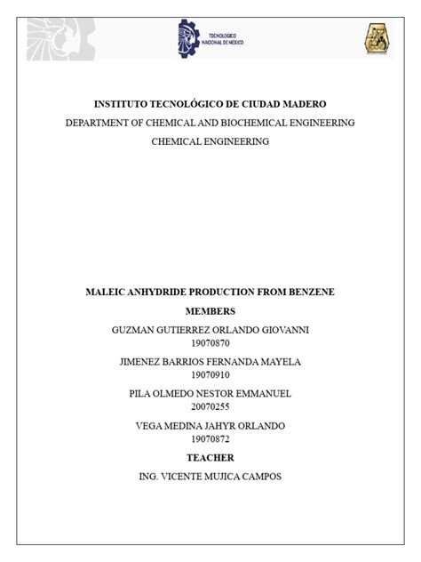 Maleic Anhydride Production From Benzene Final Pdf Chemical Reactor