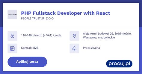 Oferta Pracy Php Fullstack Developer With React People Trust Sp Z Oo