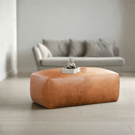 Handmade Rectangular Leather Pouf Custom Made Moroccan Interior