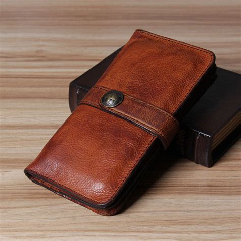 Cool Leather Mens Long Leather Wallet Bifold Vintage Brown Wallet For