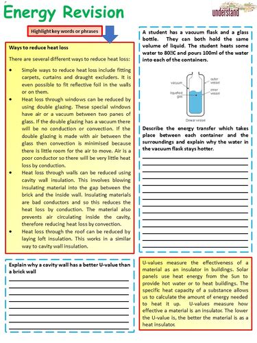 Aqa 1 9 Gcse Physics Science Energy Revision Workbook Teaching Resources