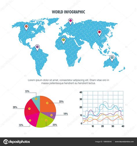 세계 지도 Infographic 파이 차트 그래프 스톡 벡터 ©yupiramos 188656040