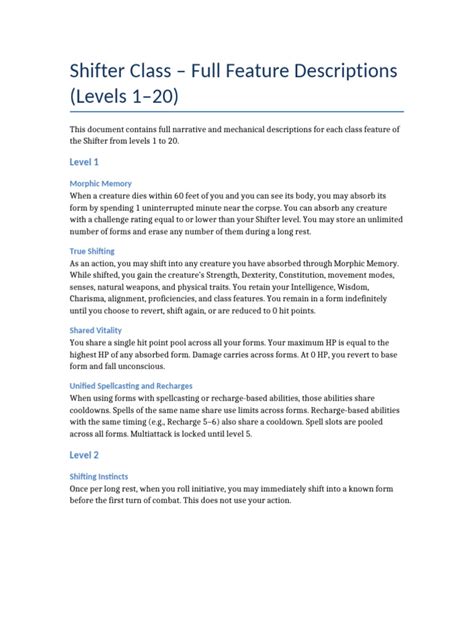 Shifter Class Detailed Features 1 To 20 Pdf