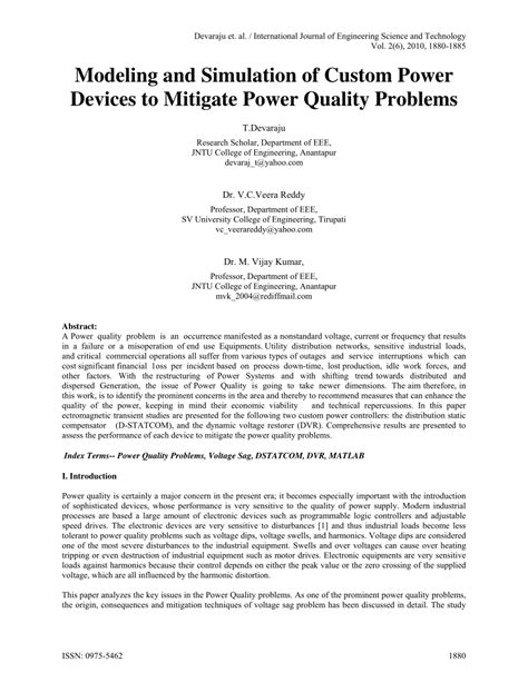 Pdf Modeling And Simulation Of Custom Power Devices To Mitigate Power