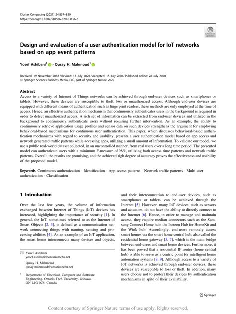 Design And Evaluation Of A User Authentication Model For Iot Networks Based On App Event