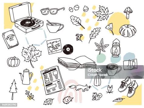 흑백 모노톤 및 선 그리기 일러스트 레이션 흑백 모노톤 및 선 그리기 그림 필기 세련된 잡지 패션 귀여운 나 가을에 대한 스톡 벡터 아트 및 기타 이미지 Istock