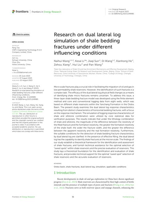 Pdf Research On Dual Lateral Log Simulation Of Shale Bedding