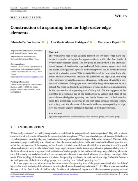 Construction Of A Spanning Tree For High‐order Edge Elements Request Pdf