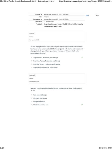 ibm cloud pak for security fundamentals level 1 quiz attempt review pdf