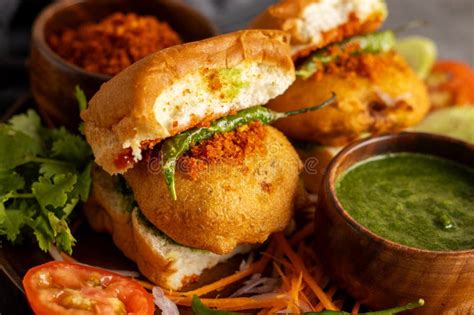 Spicy Potato Fritter In A Bun Popular Mumbai Street Food Vada Pav