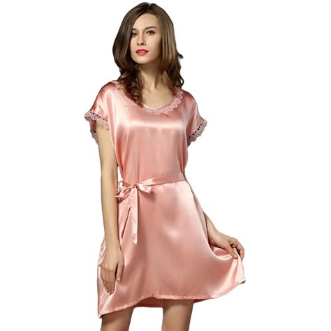 100 Silk Satin Women Nightgown Short Sleeves Nightdress Solid Color