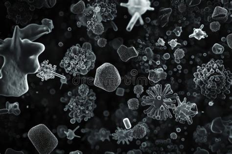 Highly Detailed Microscope View Of Pm25 Particles Of Various Irregular Shapes And Sizes Stock
