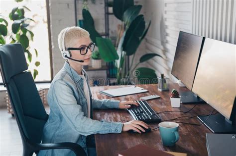 Young Female Programmer Working Remotely In A Home Office Environment Stock Image Image Of