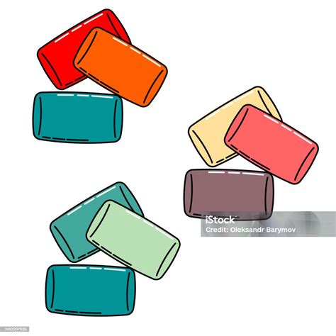 츄잉껌 세트 벡터 일러스트레이터 생생한 색상 파스텔 색상 검볼에 대한 스톡 벡터 아트 및 기타 이미지 검볼 기포 껌 자동판매기 Istock